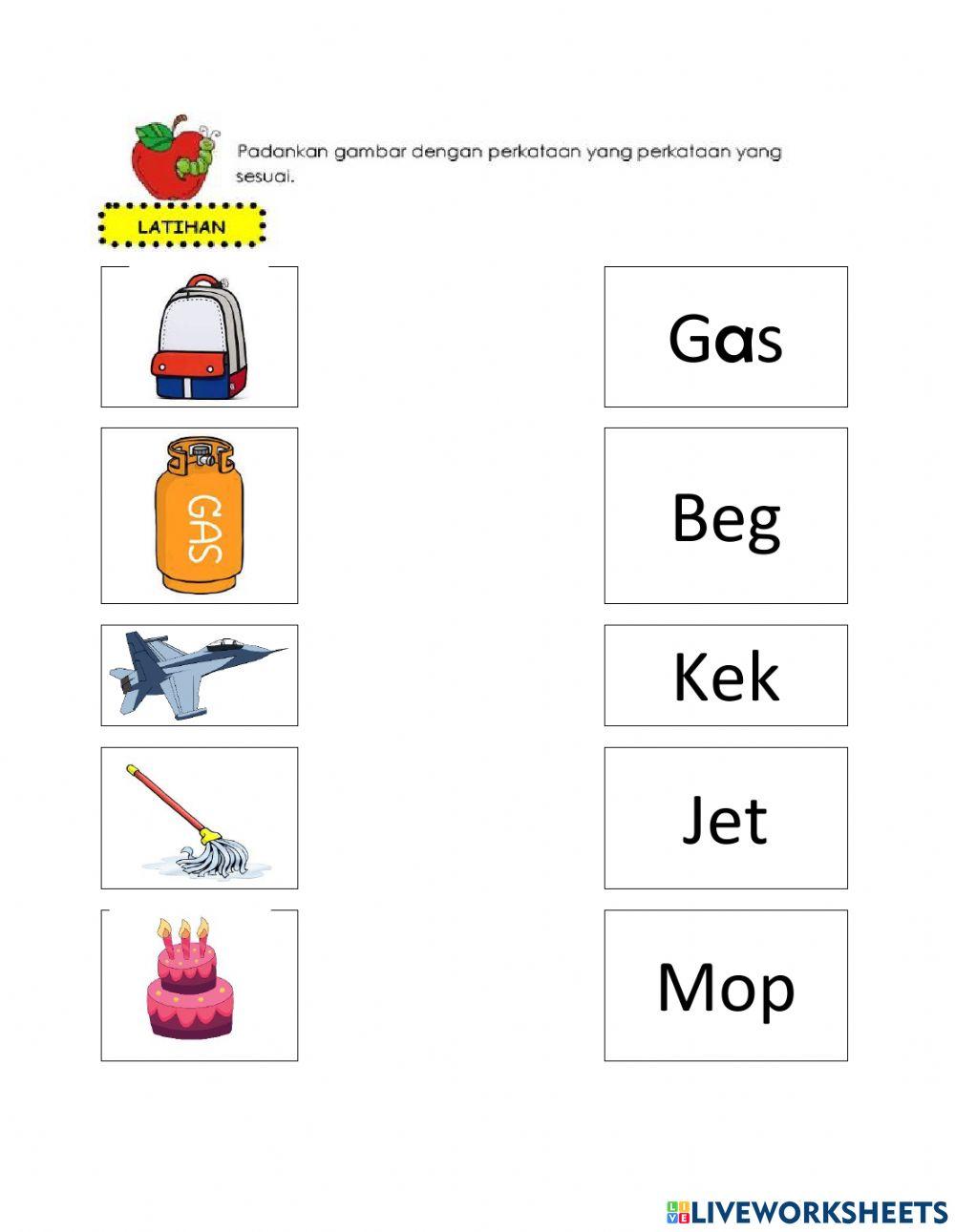 Padankan perkataan KVK worksheet | Live Worksheets