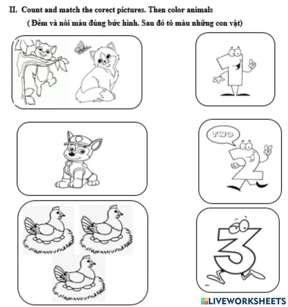 Numbers and animals exercise | Live Worksheets