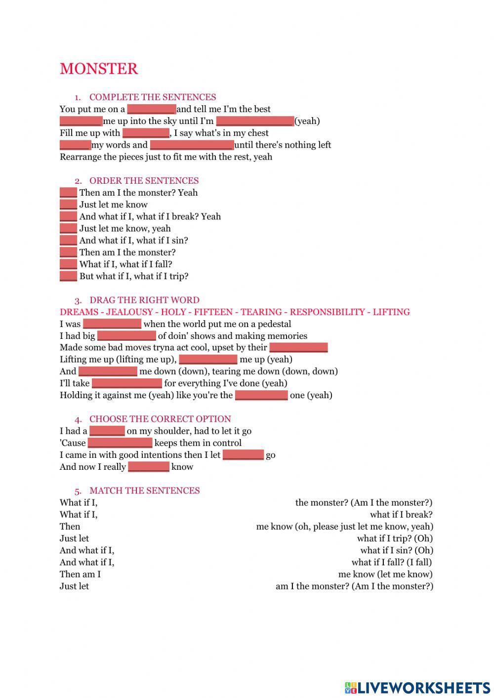 Monster worksheet for Superior | Live Worksheets