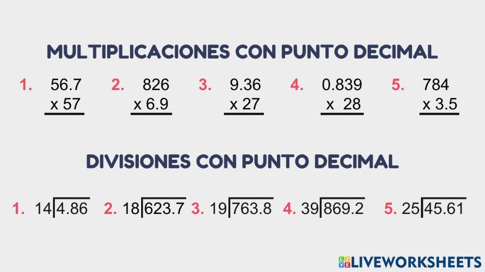 1114839 | Multiplicación y división con punto decimal