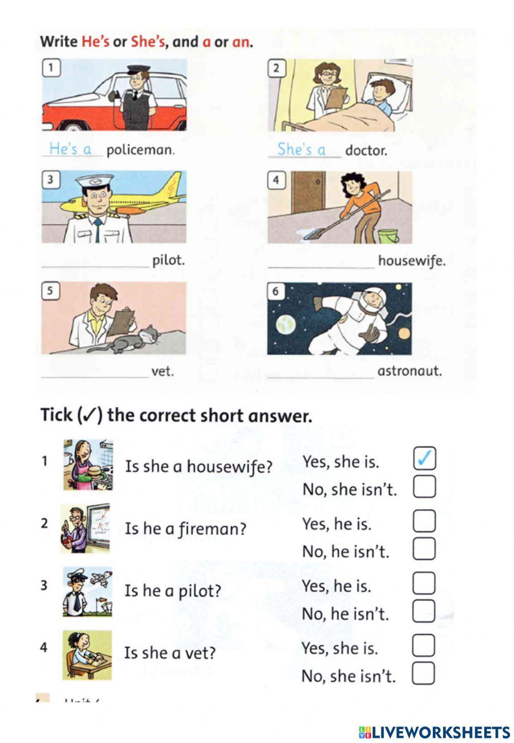 Jobs online exercise for primaria | Live Worksheets