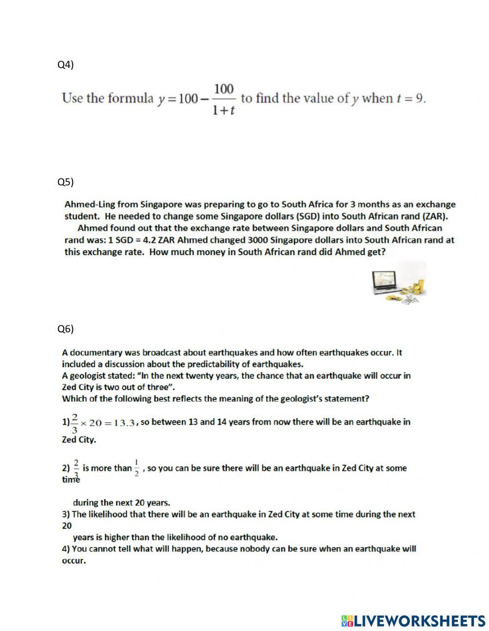 Numeracy skills-Day5 worksheet | Live Worksheets