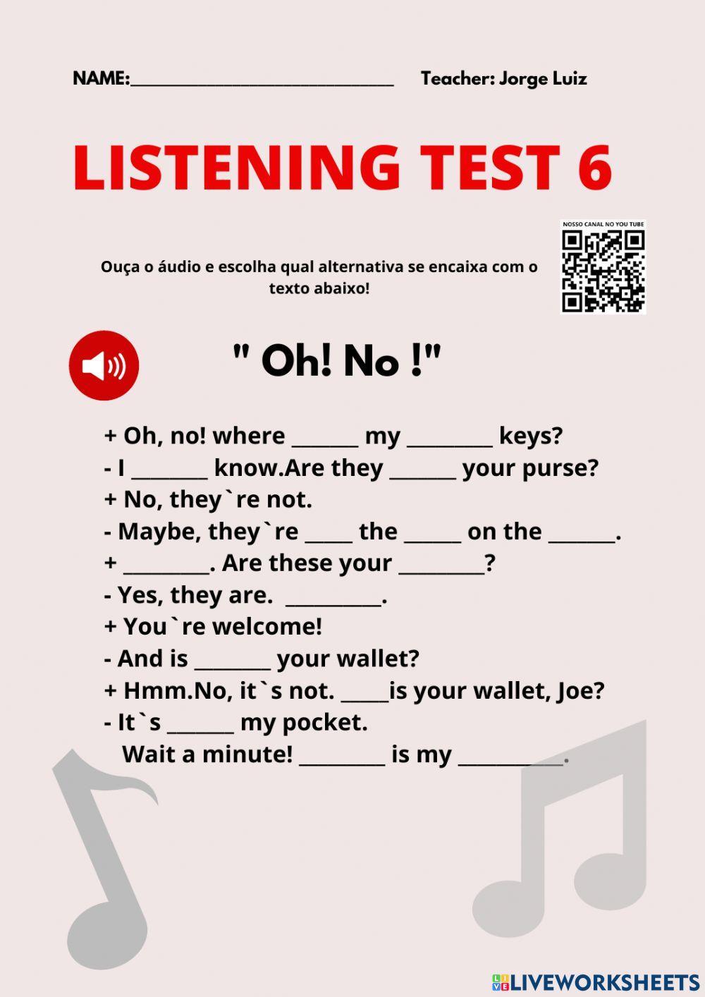 Listening test online pdf worksheet | Live Worksheets