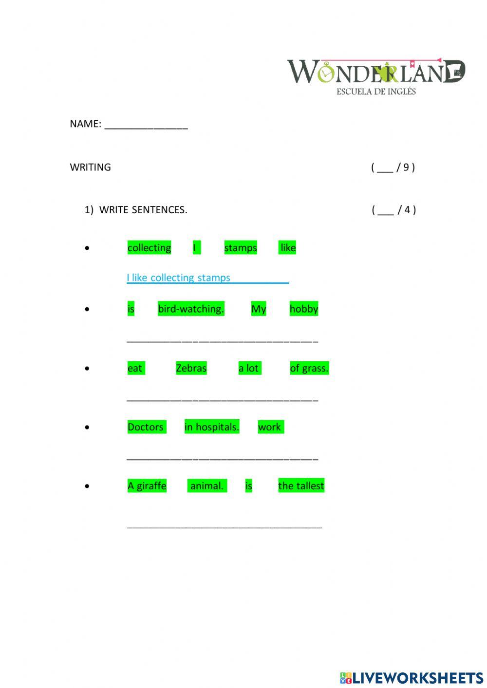 Mid-term exam 3rd grade exercise | Live Worksheets