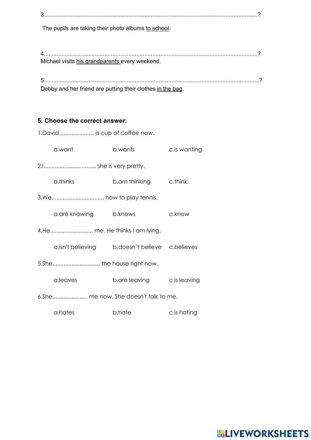 Present simple vs. continuous activity | Live Worksheets