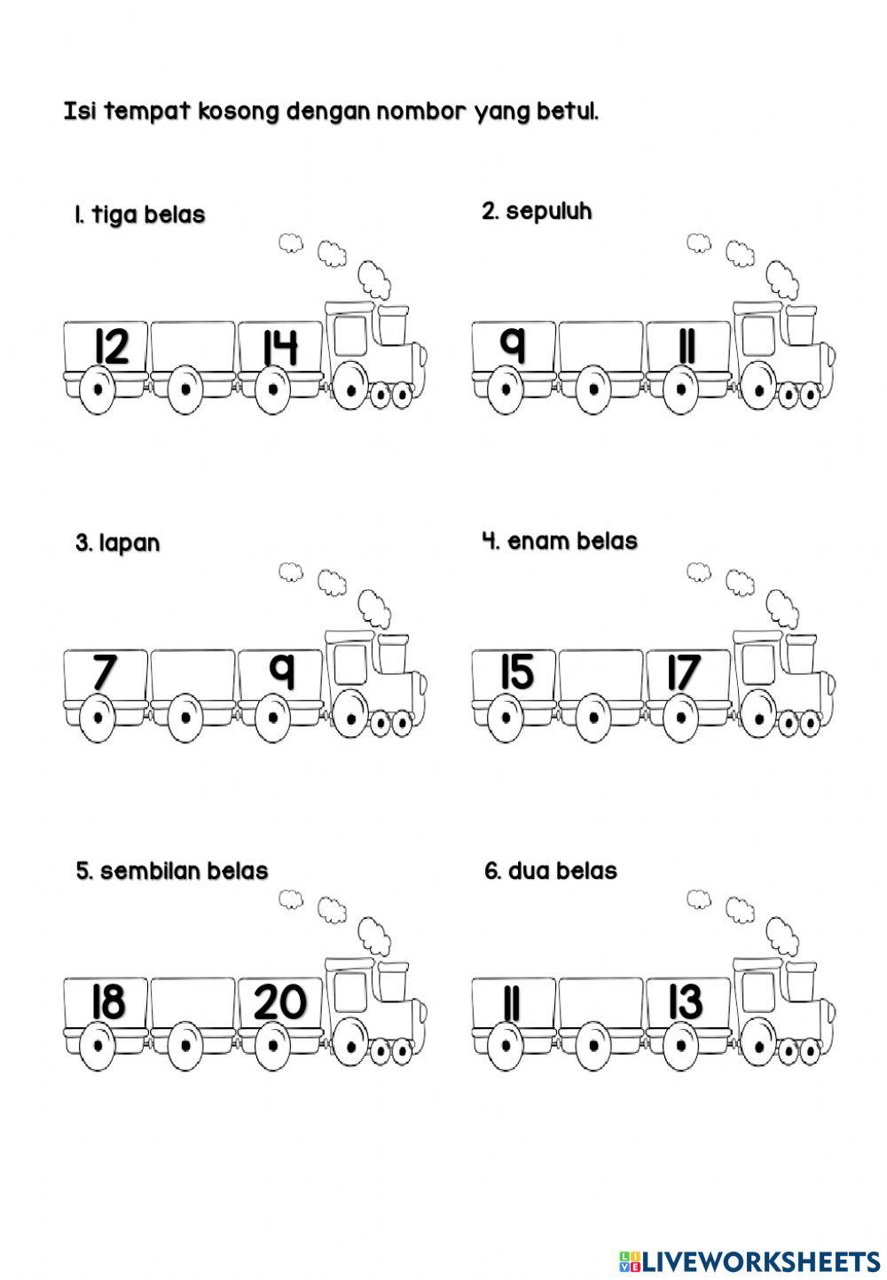 Nombor 0-20 worksheet | Live Worksheets