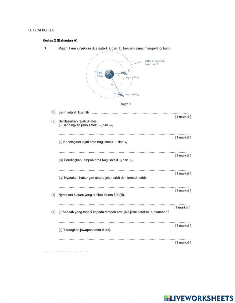 hukum kepler soalan struktur online exercise for | Live Worksheets