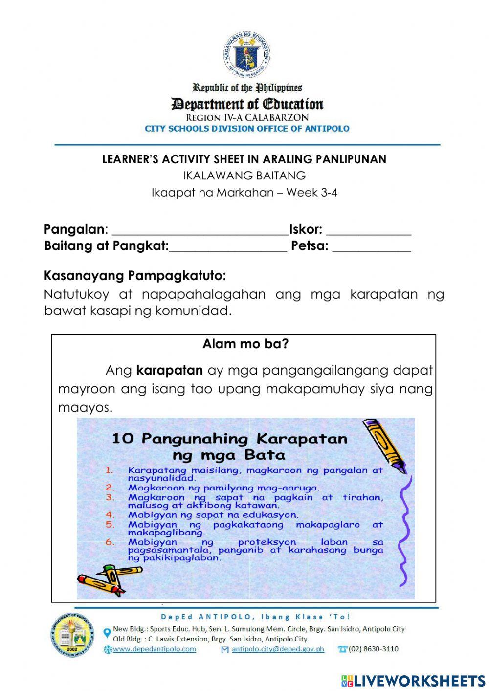 ARALING PANLIPUNAN QUARTER WEEK TEACHER DIANALYN, 44% OFF