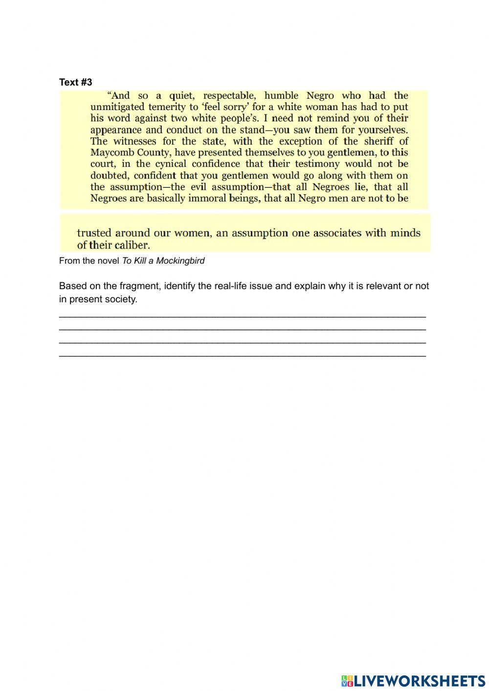 Literature and real-life issues worksheet | Live Worksheets