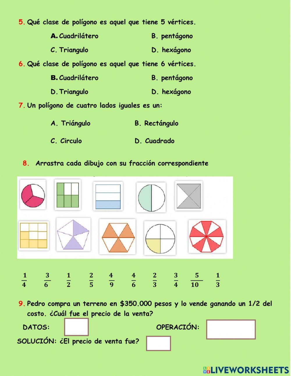 Matematica cuarto y quinto worksheet | Live Worksheets