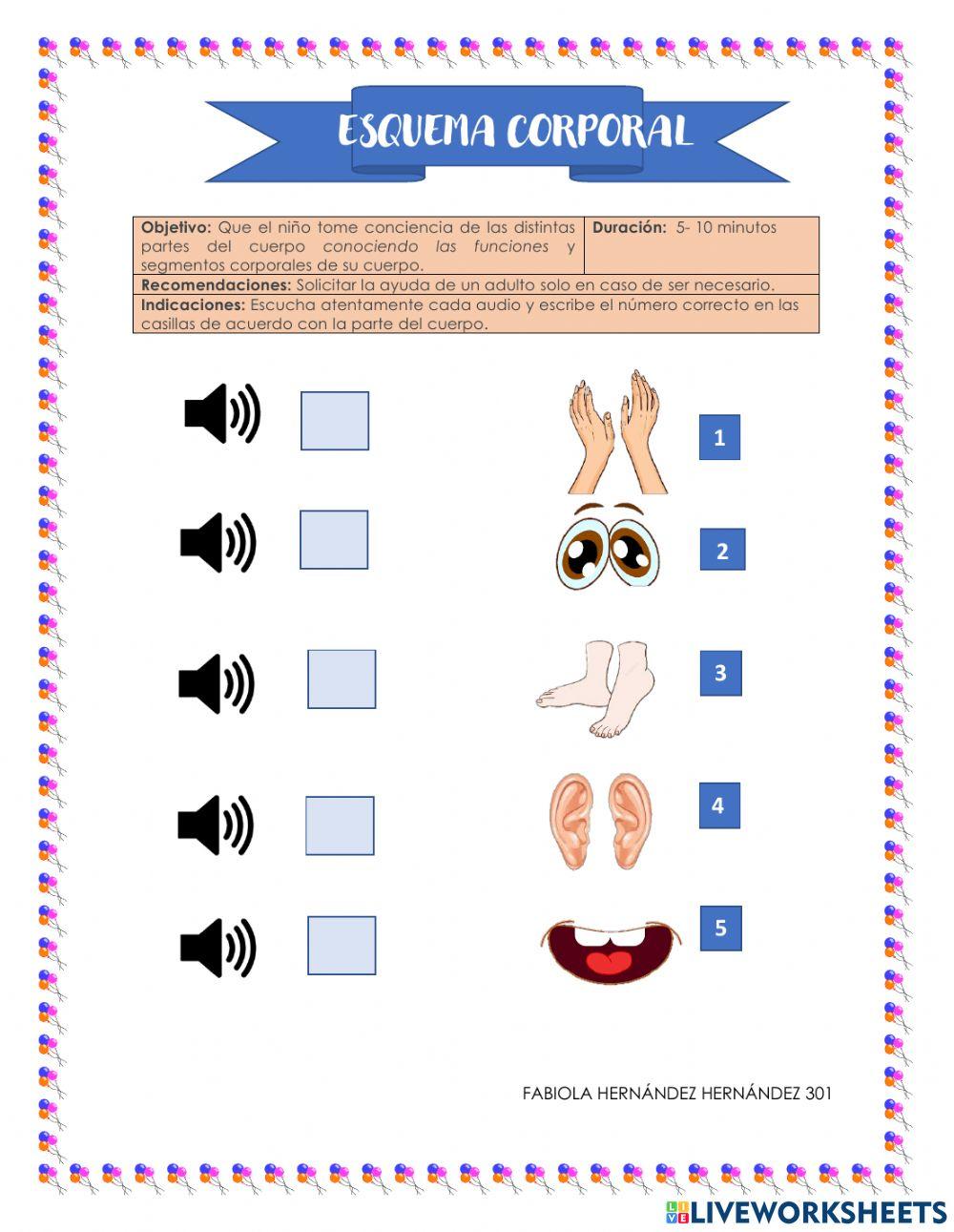 Psicomotricidad (Esquema corporal) worksheet | Live Worksheets