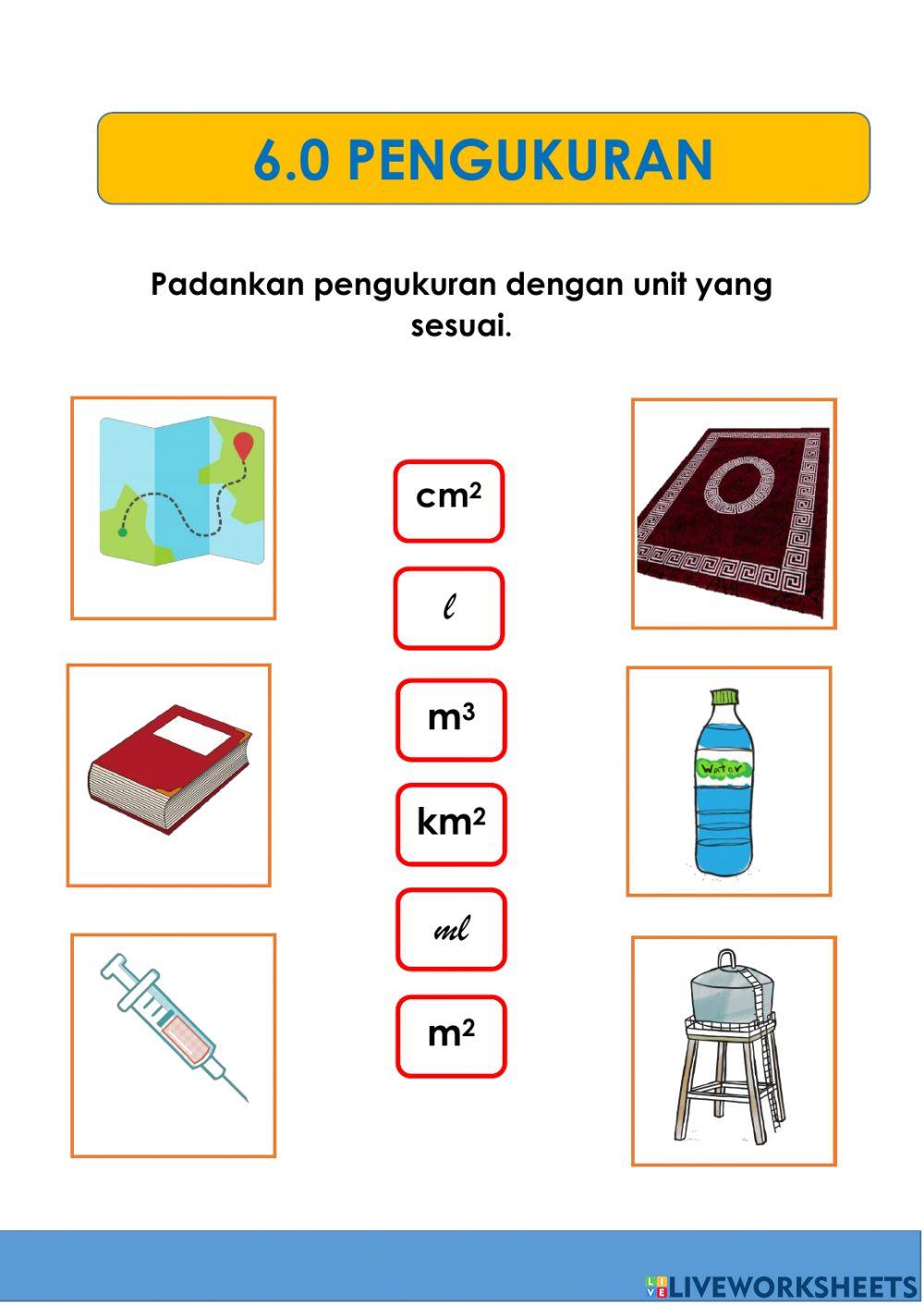 Unit Luas dan Isi Padu worksheet | Live Worksheets