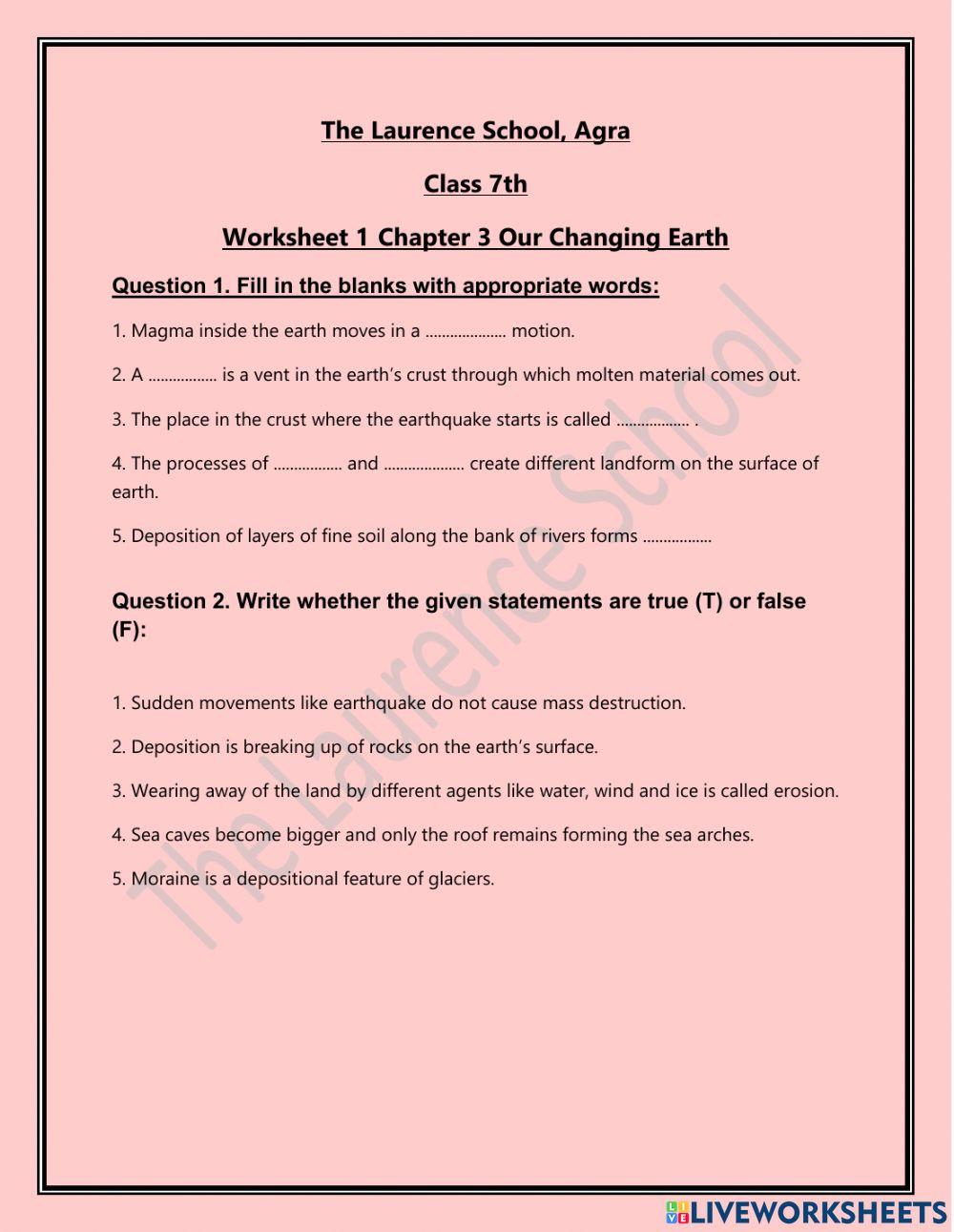 Class Our Changing Earth W1 Worksheet Live Worksheets, 45% OFF