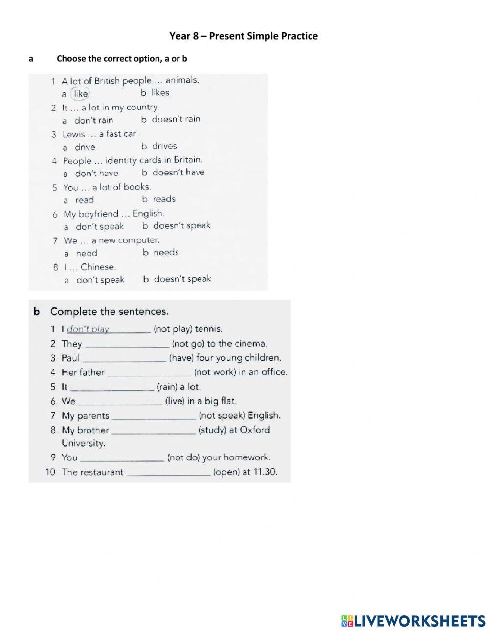 Year 8 - Presen… | Free Interactive Worksheets | 1116858