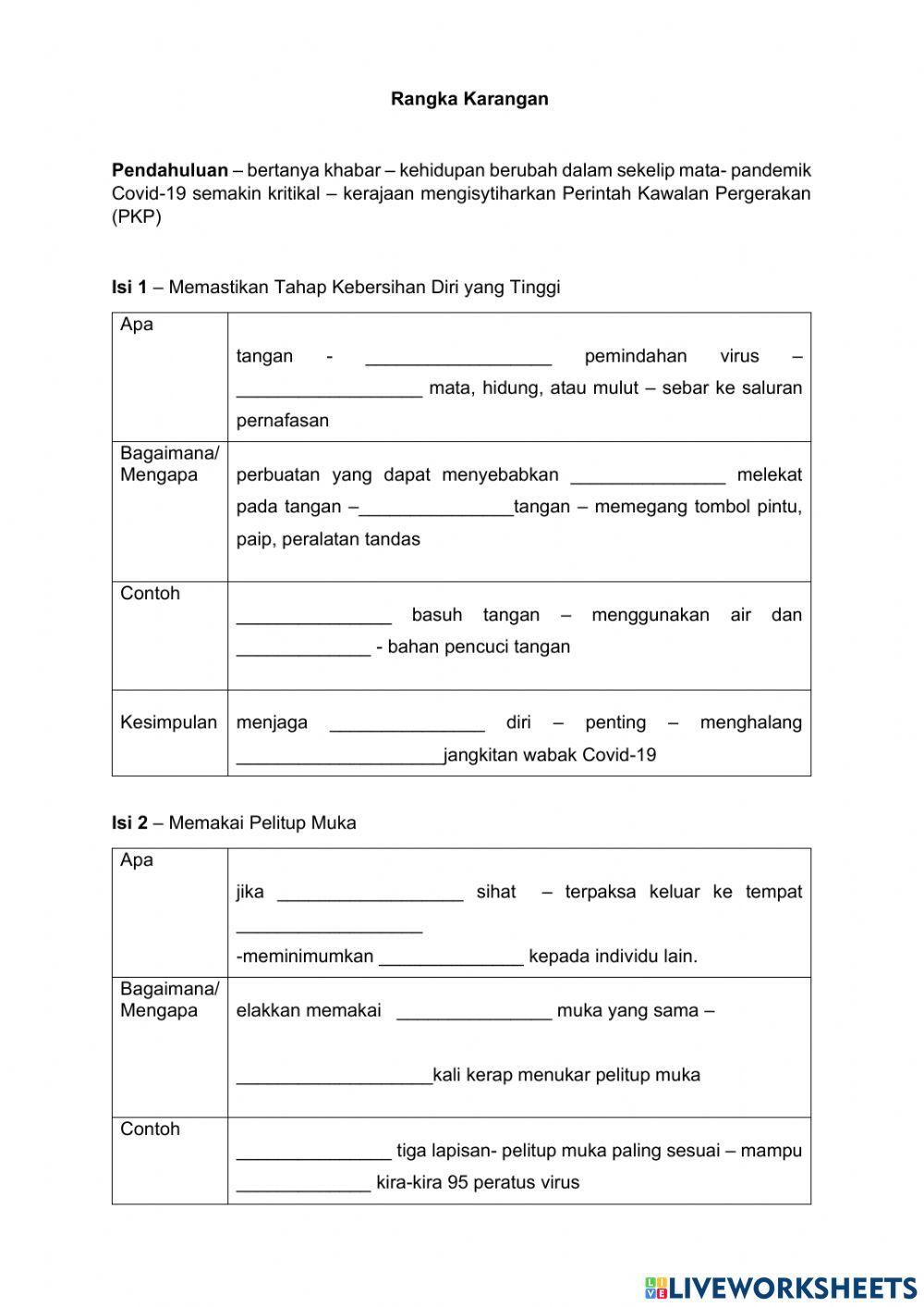 Rangka karangan A worksheet | Live Worksheets