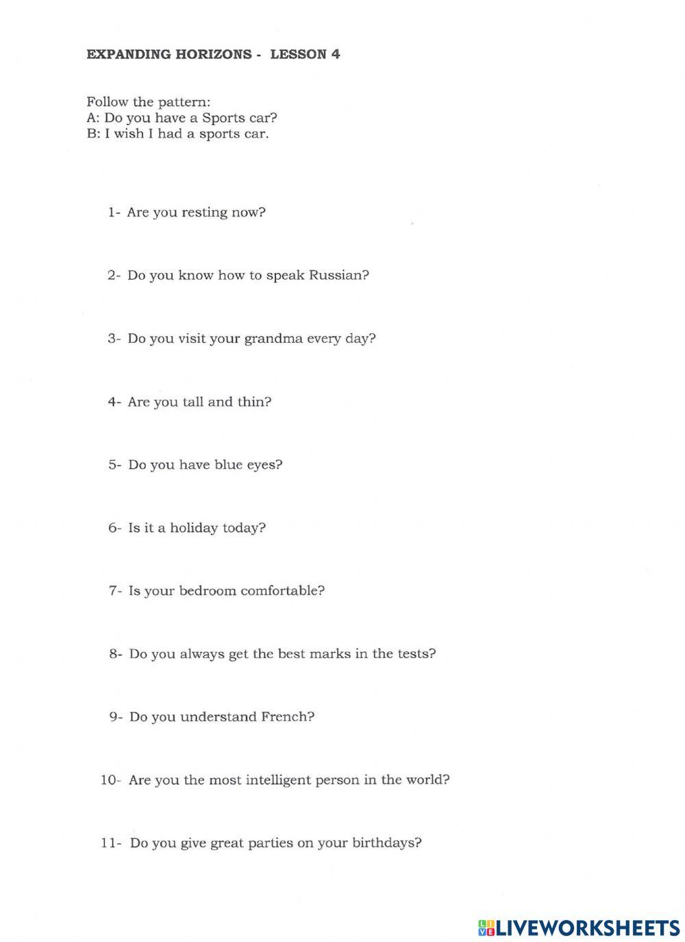 Wish + past simple online exercise for | Live Worksheets