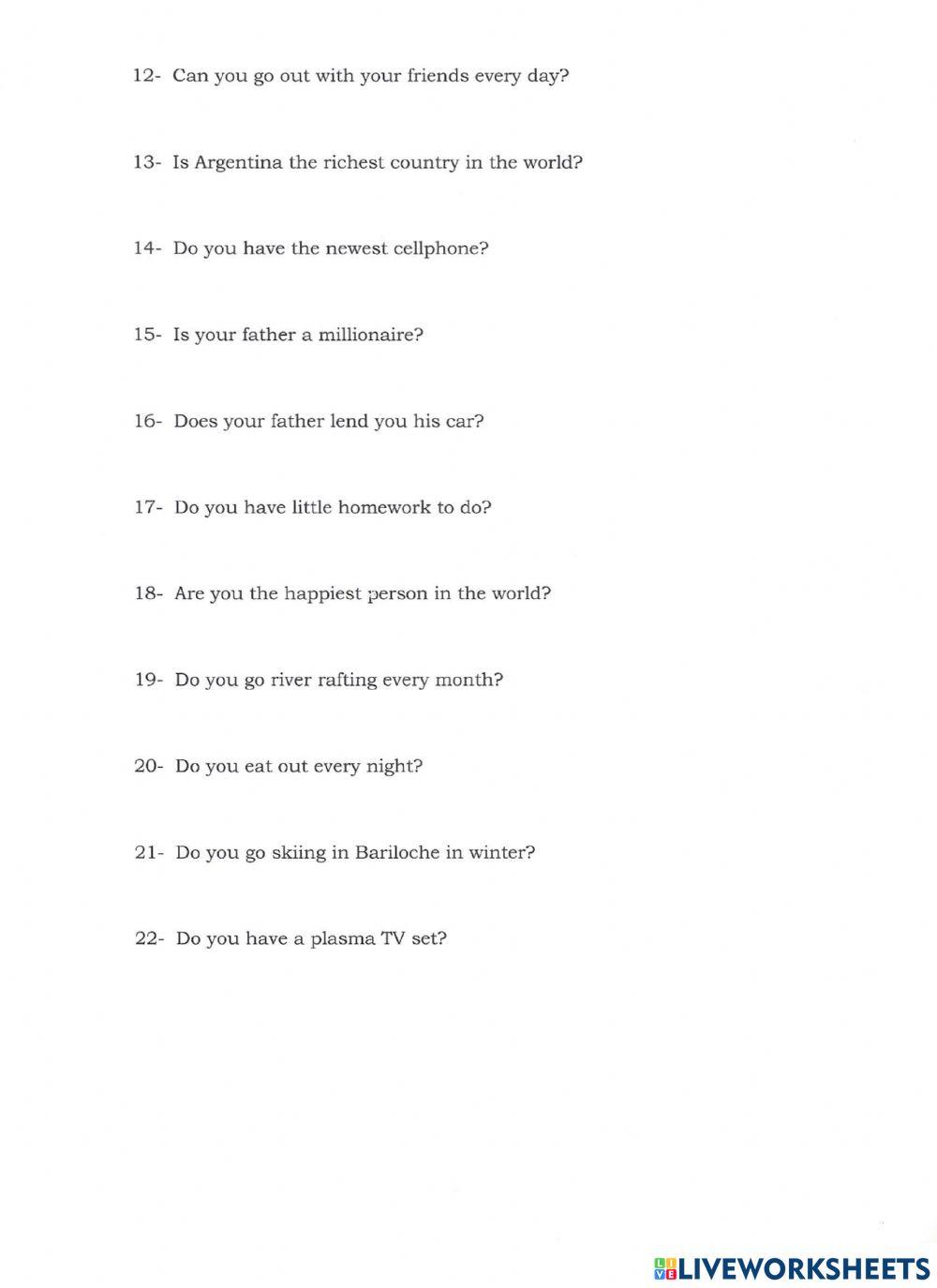 Wish + past simple online exercise for | Live Worksheets