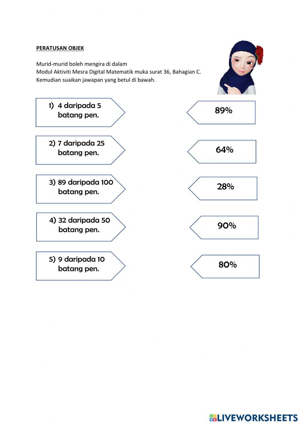 Peratusan objek worksheet | Live Worksheets
