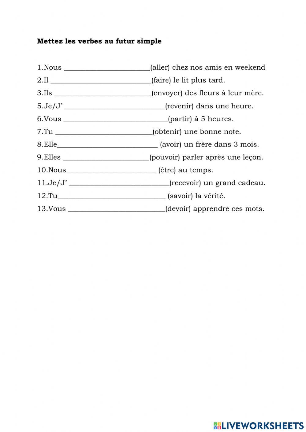 Futur simple | Free Interactive Worksheets | 1117421