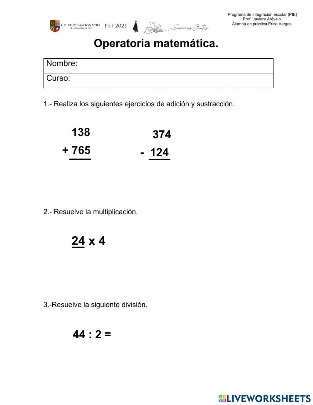 1117406 | Operatoria matemática 1 | Erica Vargas Reyes
