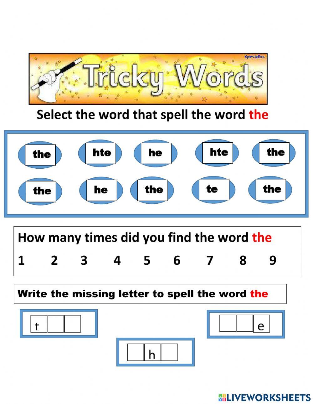 Tricky word the interactive worksheet | Live Worksheets