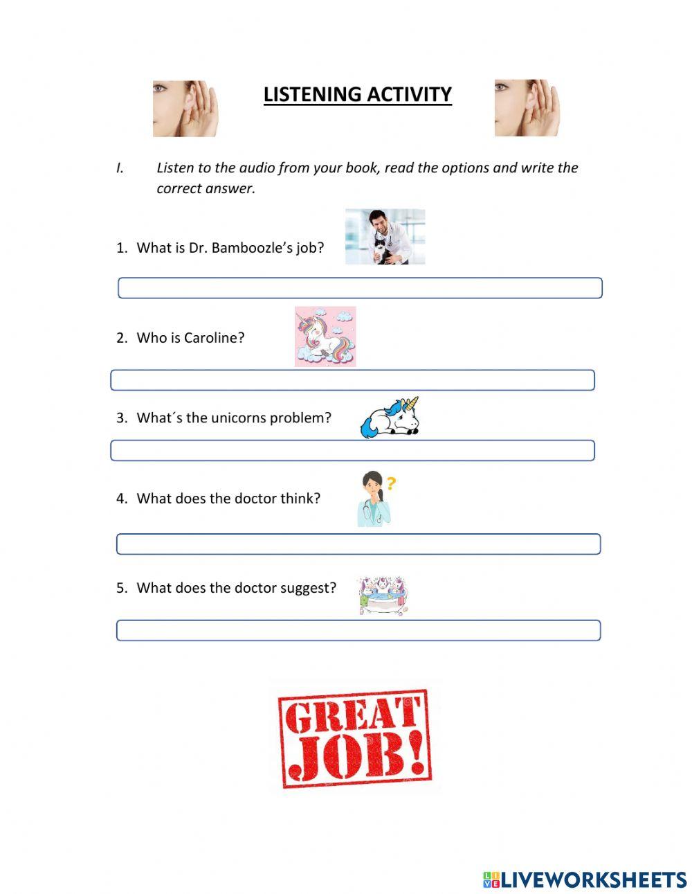 Listening activity book interactive worksheet | Live Worksheets
