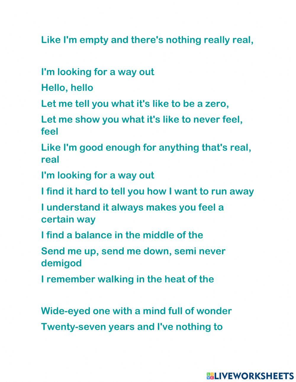 ZERO-ImagineDragons worksheet | Live Worksheets
