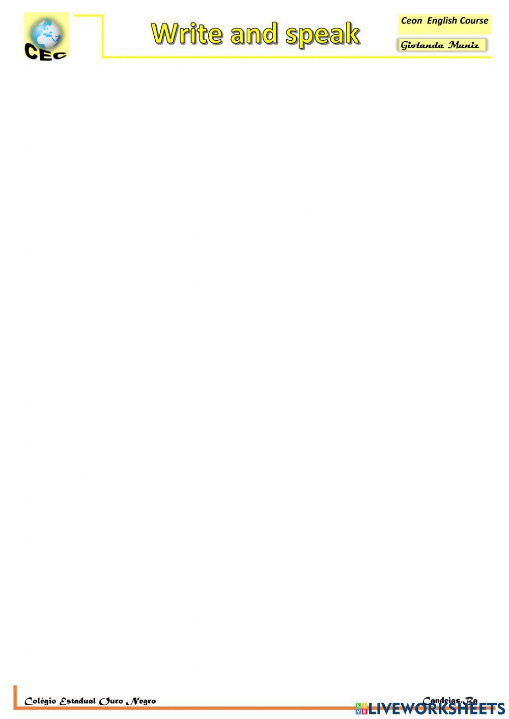 Write and speak worksheet | Live Worksheets