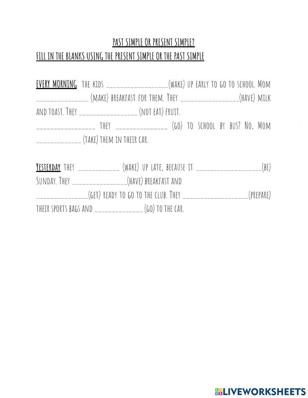 Past Simple vs Present Simple activity | Live Worksheets