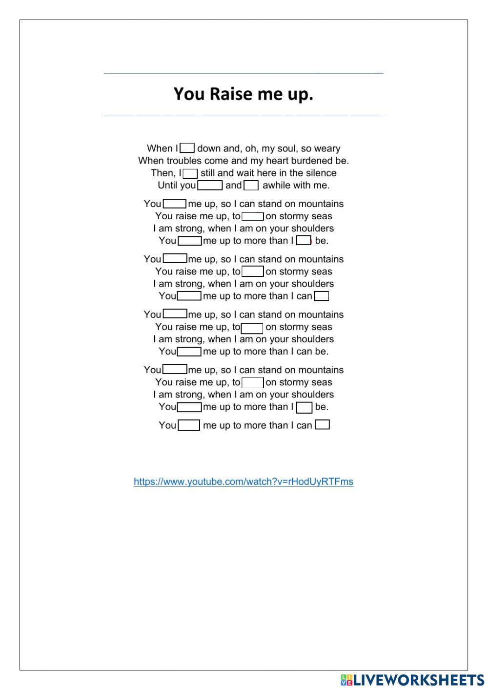You Raise me up. worksheet | Live Worksheets