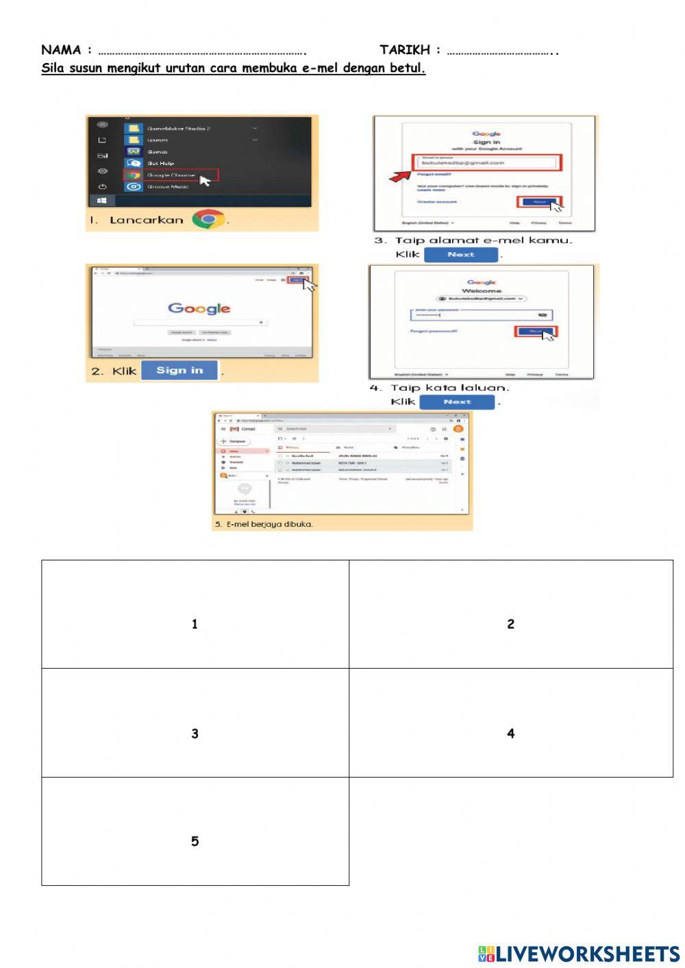 Membuka e-mel worksheet | Live Worksheets
