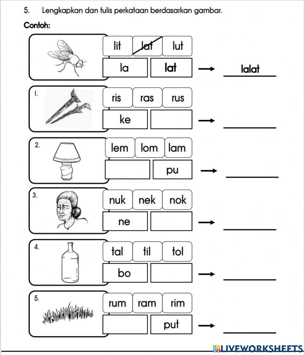 Bina dan tulis perkataan ada suku kata tertutup online activity | Live ...