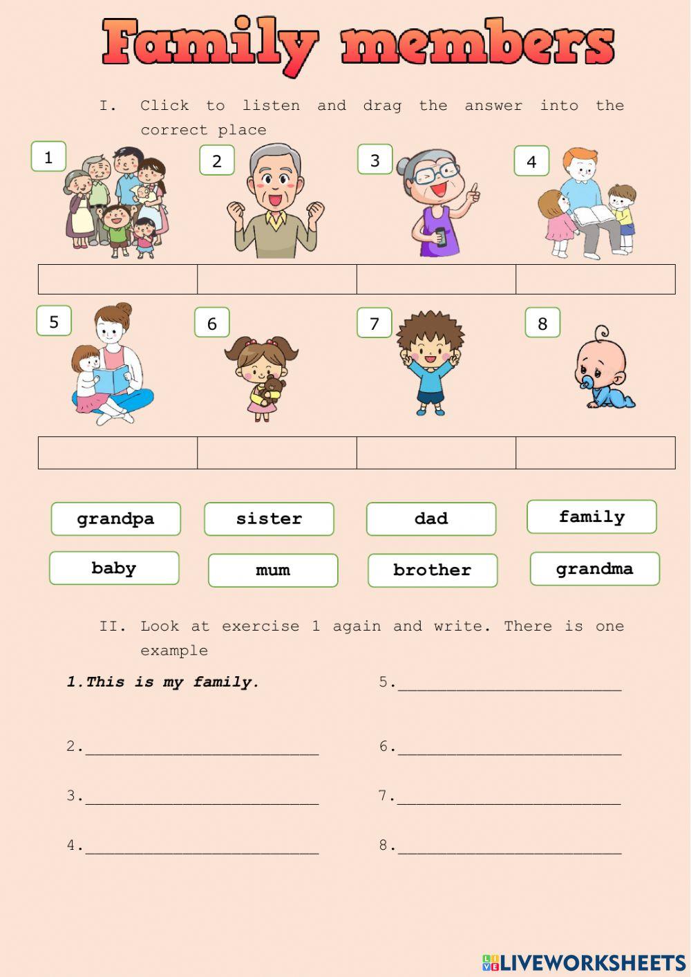 Family members online exercise for 1,2 | Live Worksheets