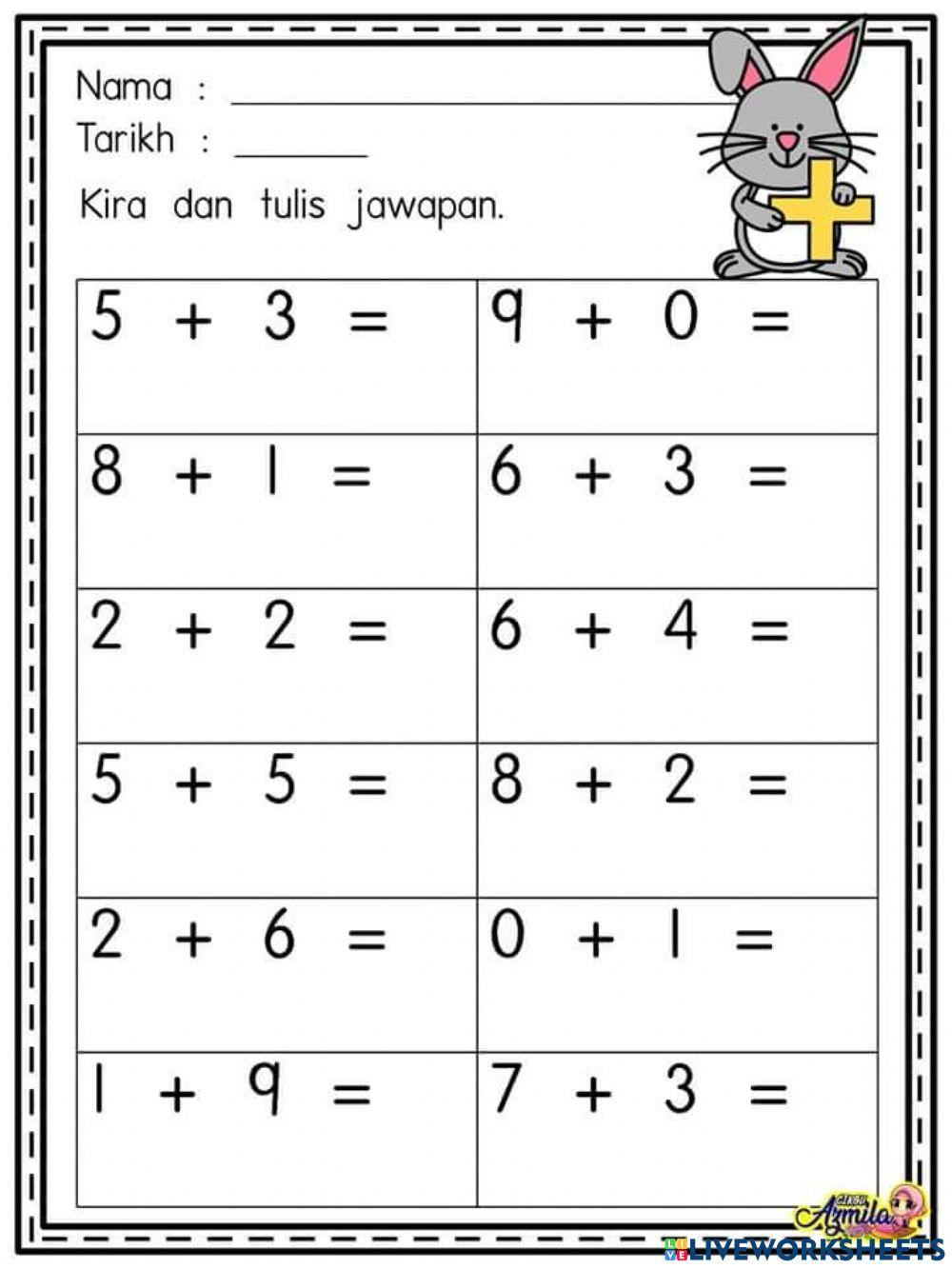 Tambah online worksheet for 6 yrs | Live Worksheets