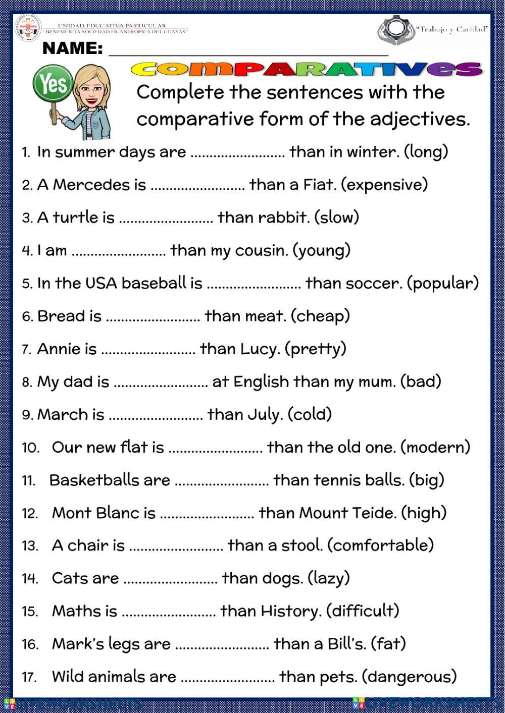 Worksheet-Comparative Adjectives online exercise for | Live Worksheets