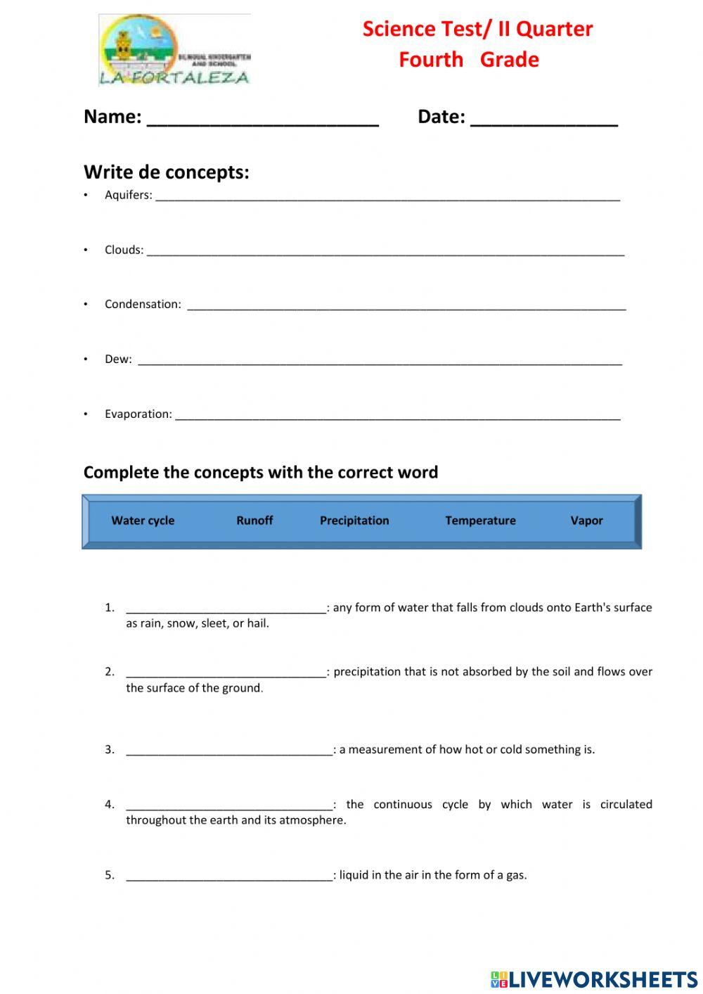 Science Test free online worksheet | Live Worksheets