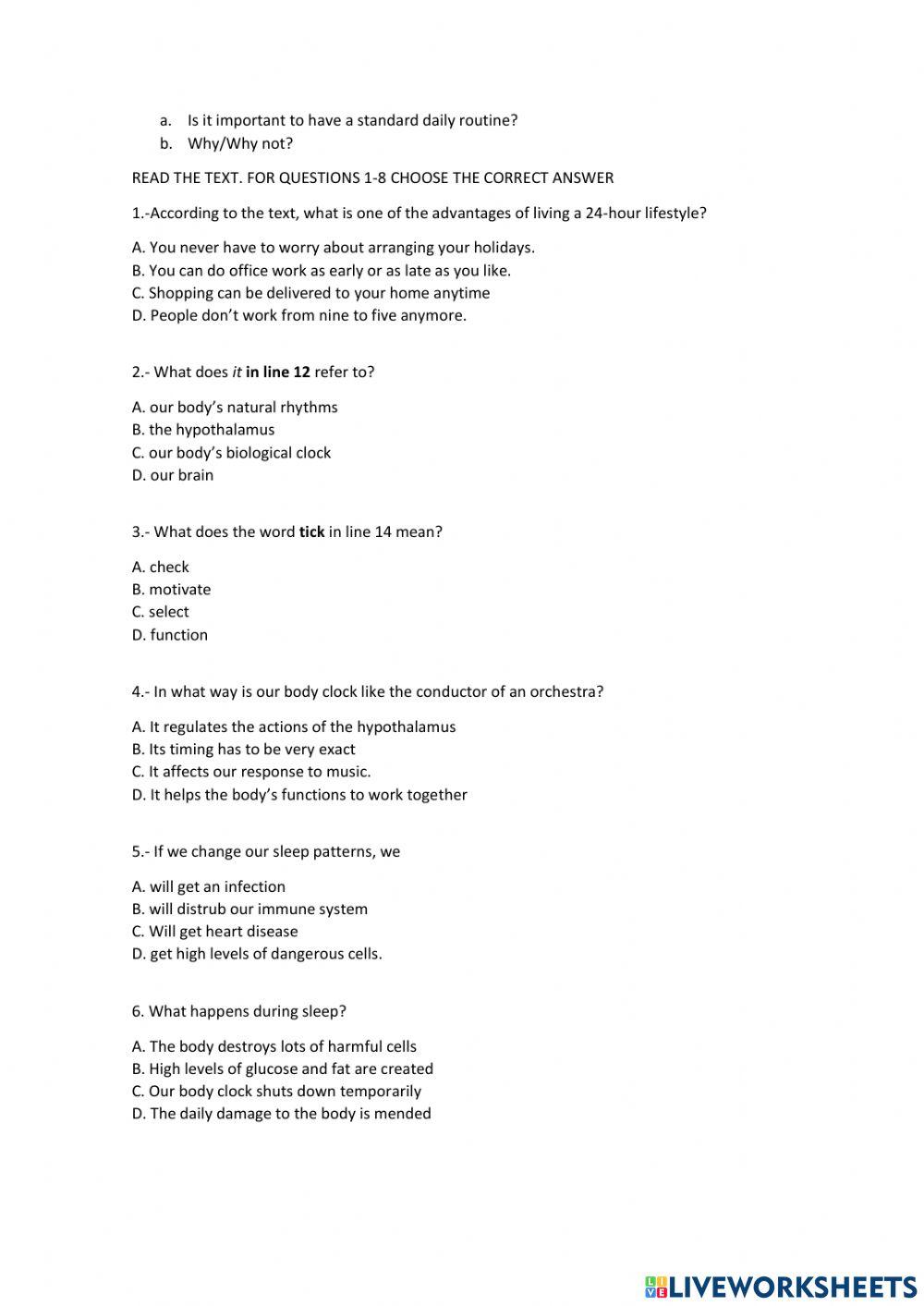 Reading online exercise for intermediate | Live Worksheets