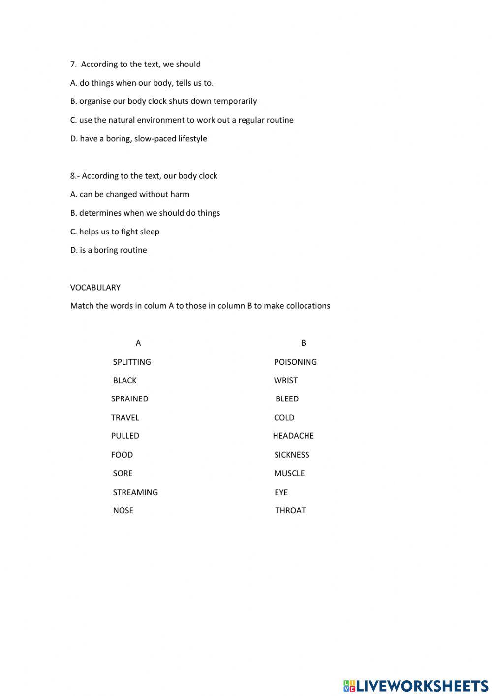 Reading online exercise for intermediate | Live Worksheets