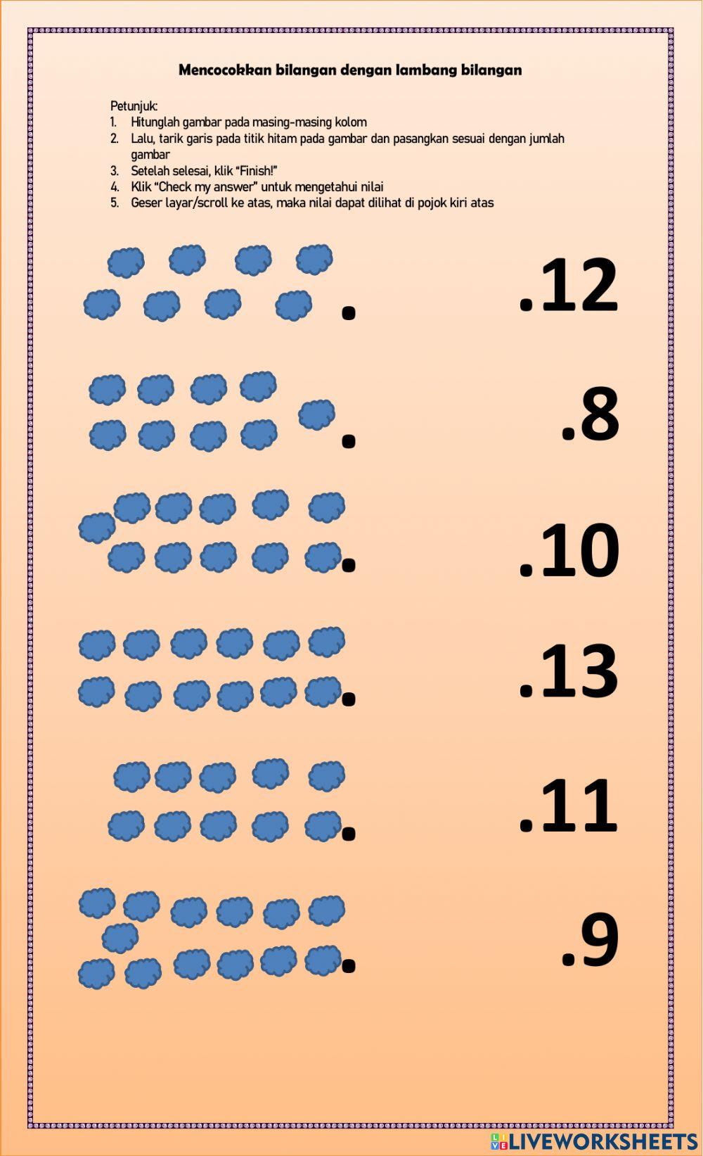 Mencocokkan bilangan worksheet | Live Worksheets