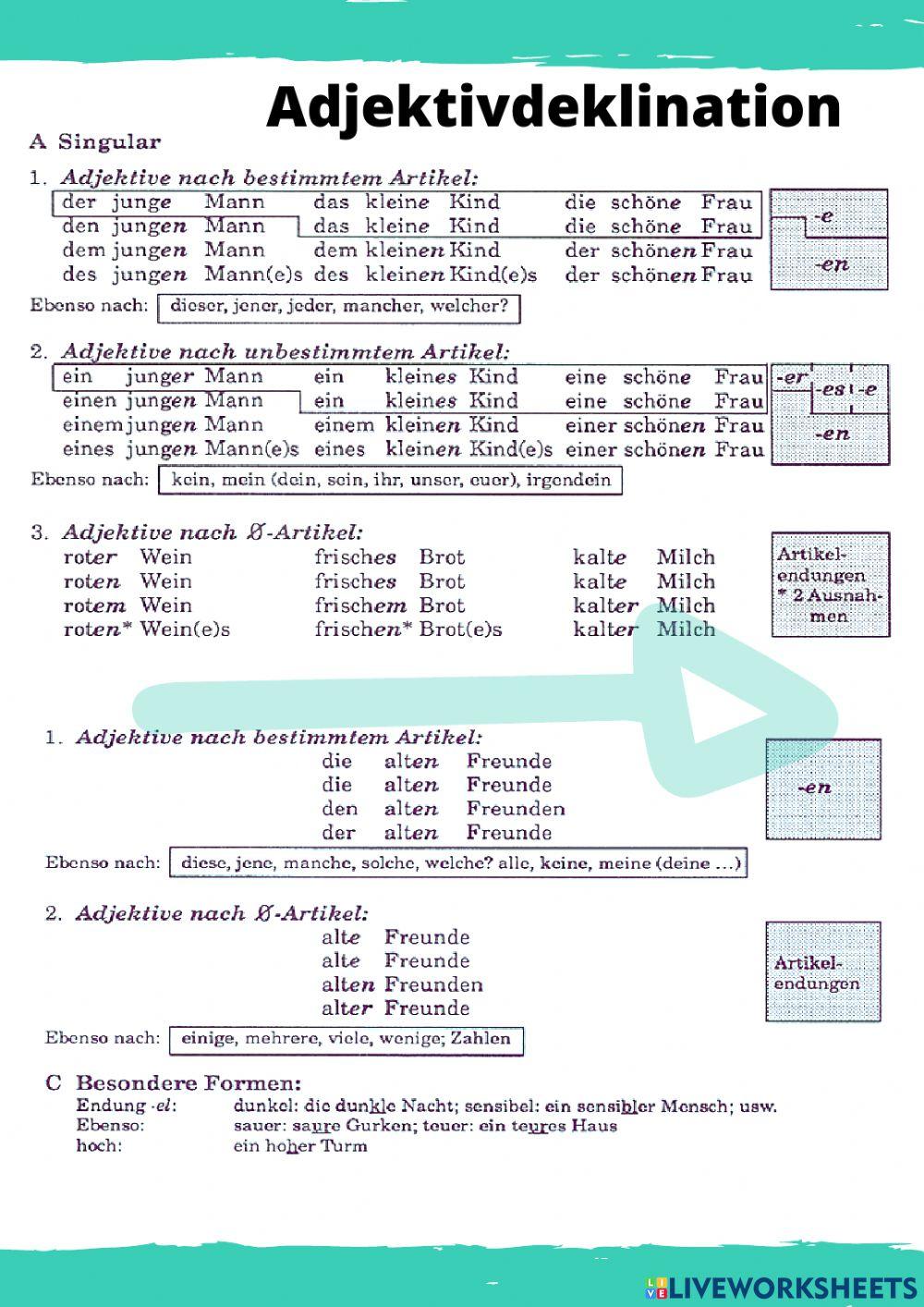 Adjektivdeklina… | Free Interactive Worksheets | 1119359