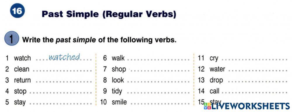 Simple past regular verb nru2 worksheet | Live Worksheets