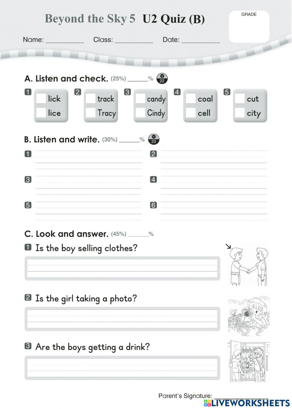 B5 Unit 2 Quiz B worksheet | Live Worksheets
