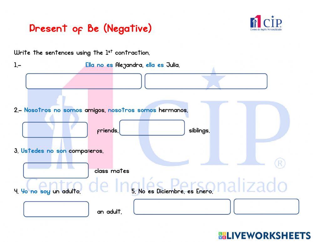 Present of Be (Negative) worksheet | Live Worksheets