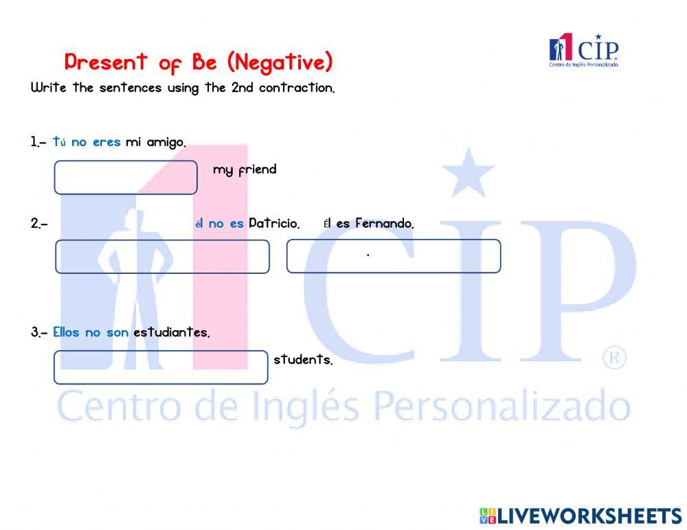 Present of Be (Negative) worksheet | Live Worksheets