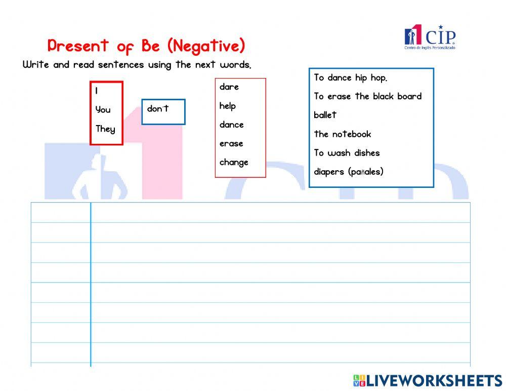 Present of Be (Negative) worksheet | Live Worksheets