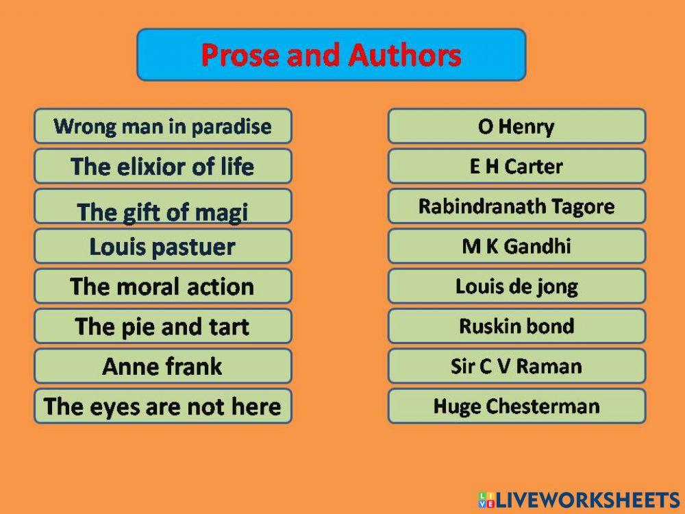 Prose and Authors worksheet | Live Worksheets
