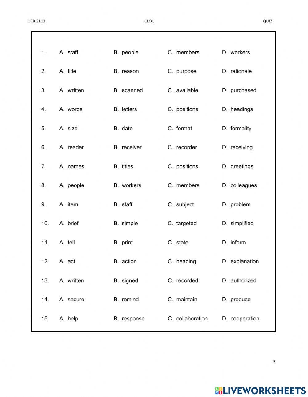 UEB3112-QUIZ02 V2 online exercise for | Live Worksheets
