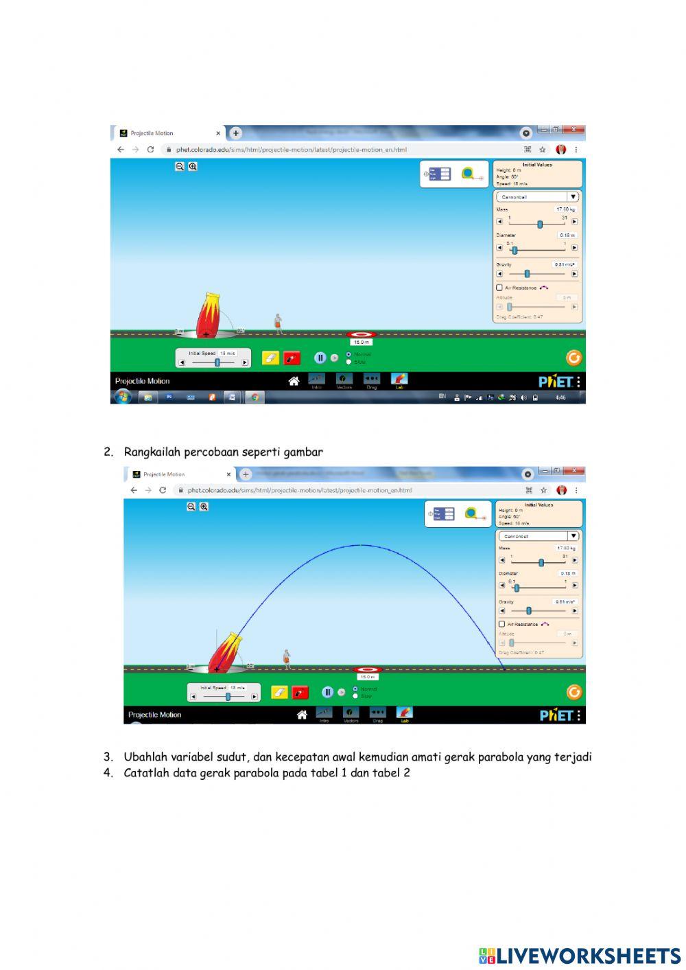 Lkpd Gerak Parabola interactive worksheet | Live Worksheets