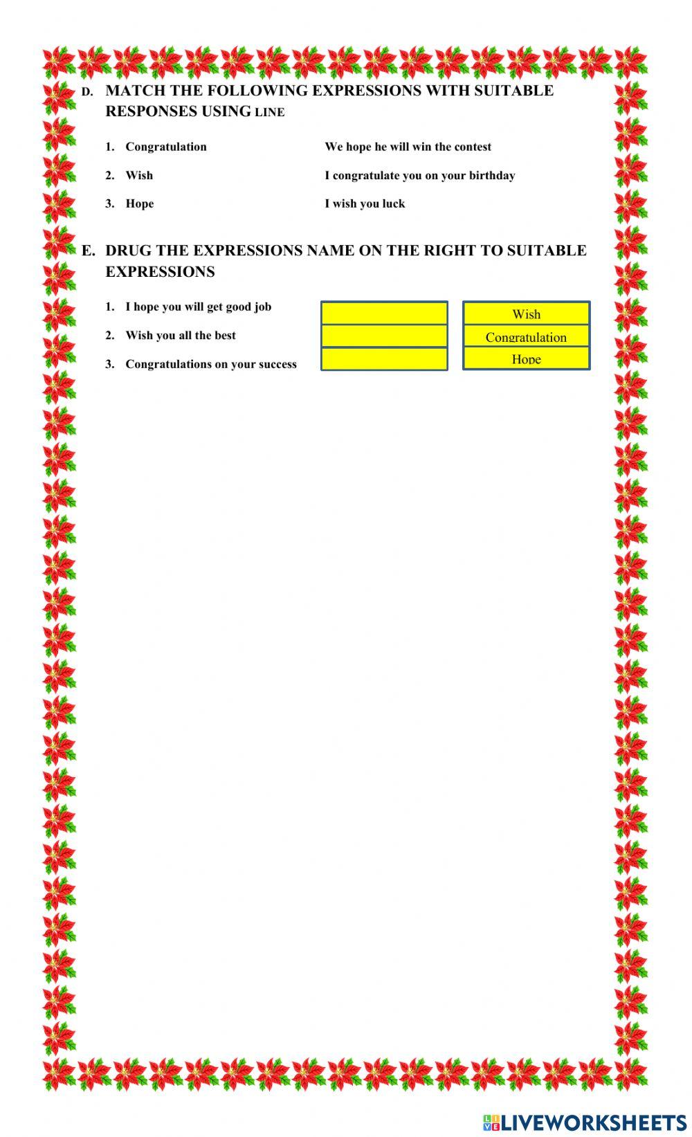 Hope wish congratulations worksheet | Live Worksheets