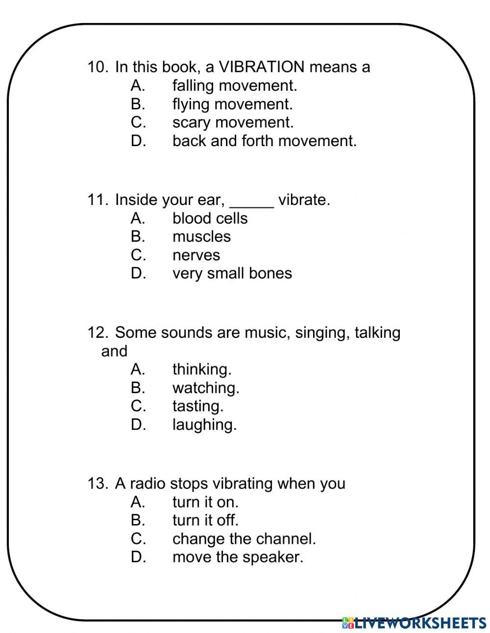 All about sound- comprehension worksheet | Live Worksheets